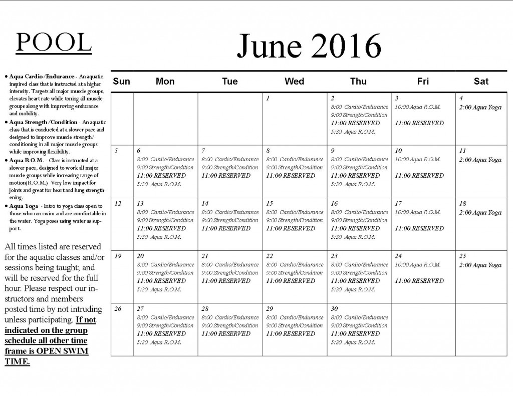 June Schedules – Kaiser Wellness Center