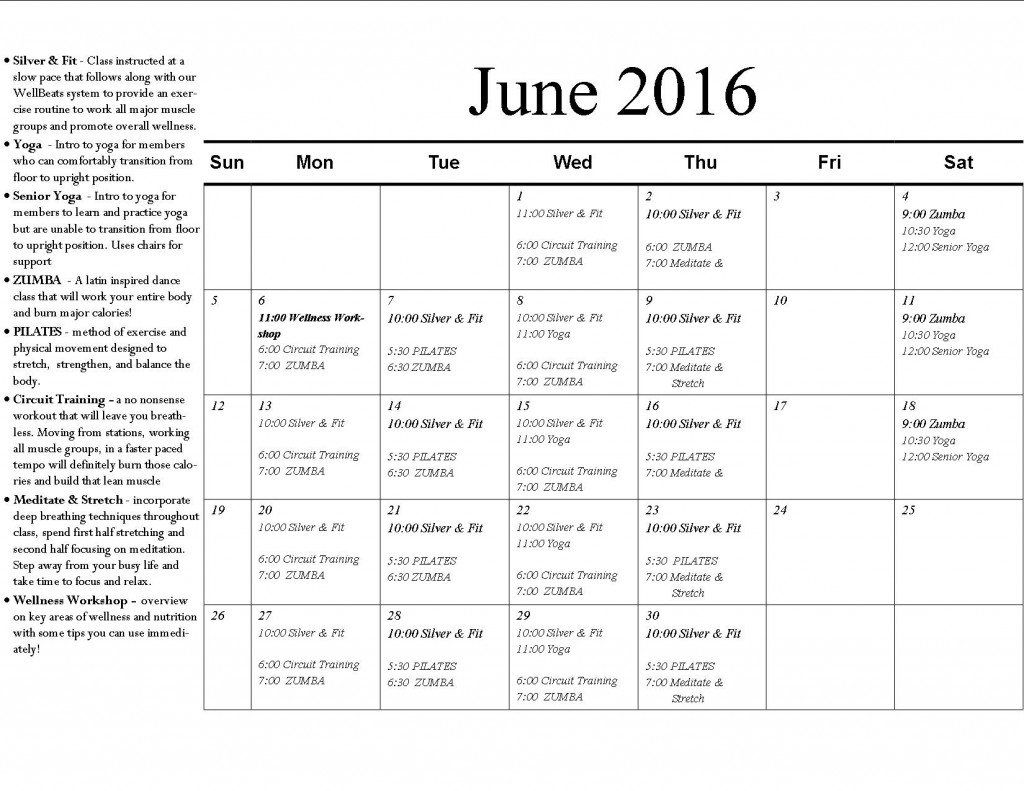 June 2017 Class Schedules – Kaiser Wellness Center